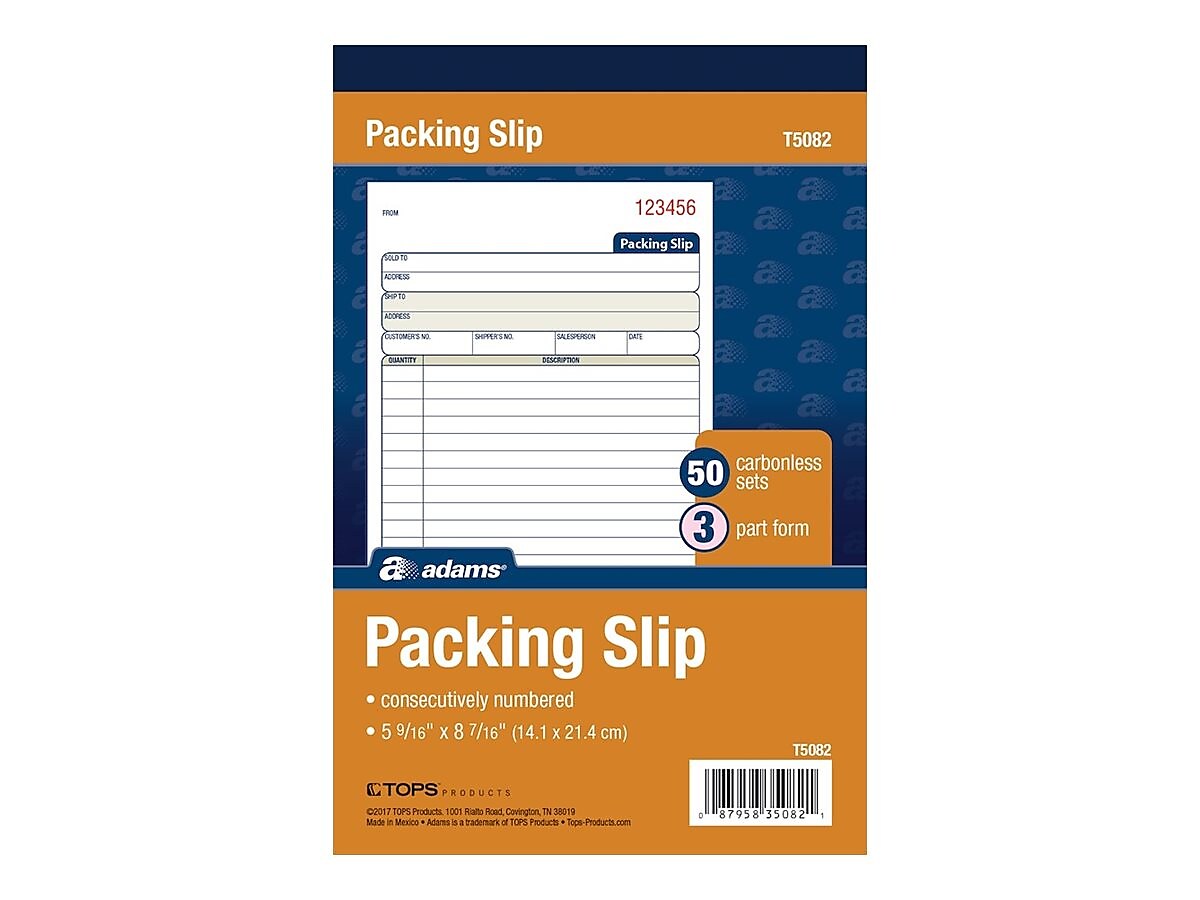 Adams 3-Part Carbonless Packing Slips, 7.94"L x 5.56"W, 50 Sets/Book ...