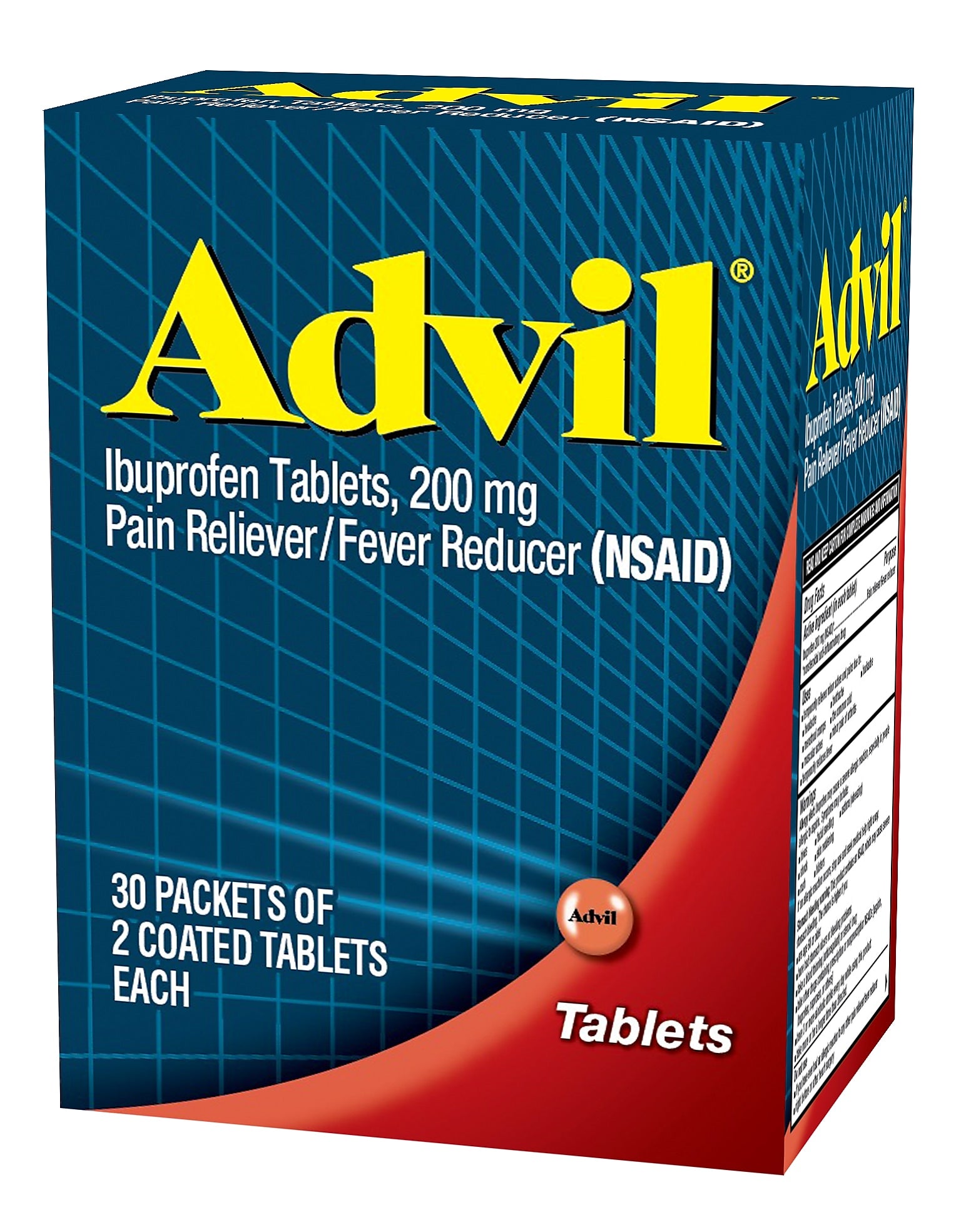 Advil 200mg Ibuprofen Pain Reliever Tablet, 2/Packet, 30 Packets/Box ...