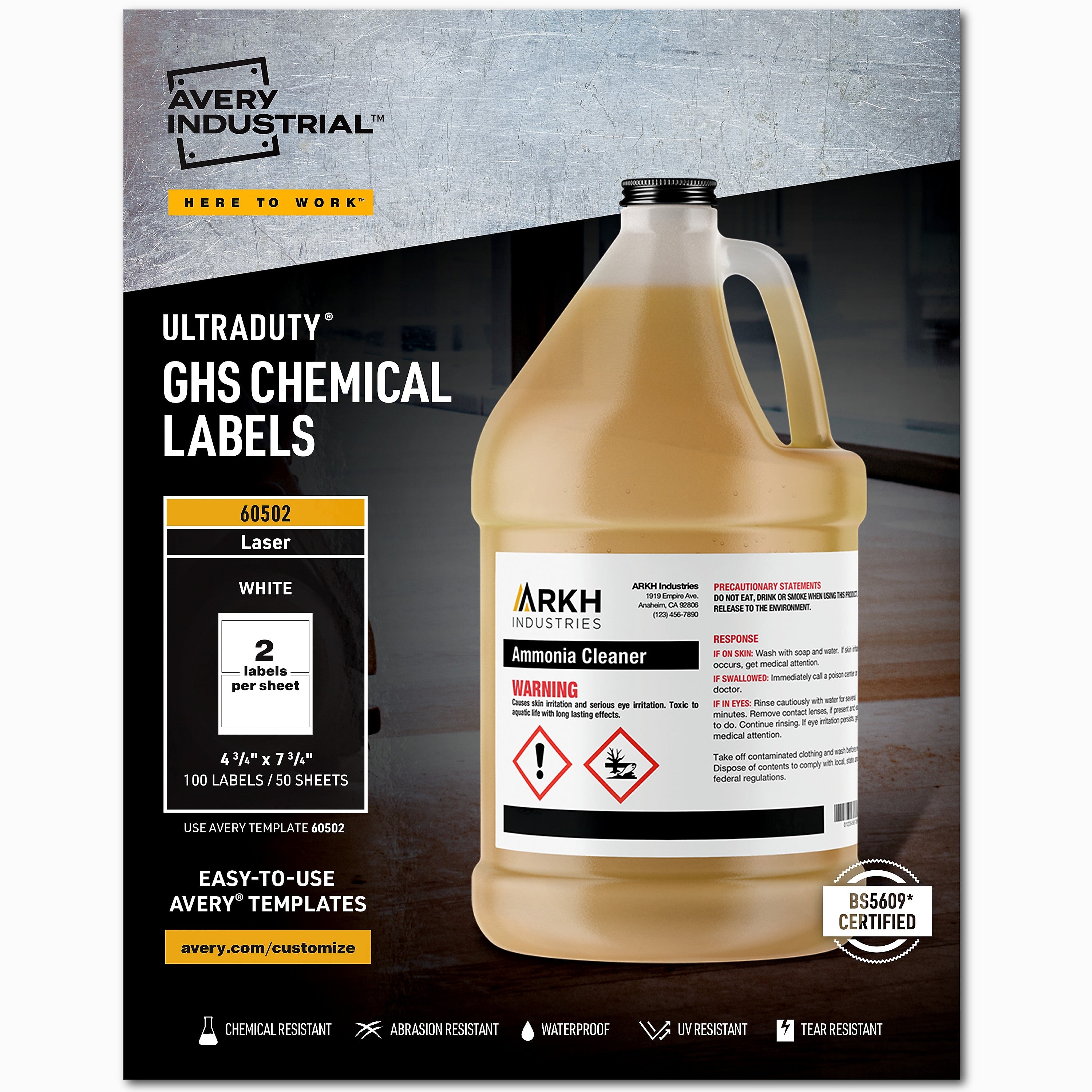 Avery UltraDuty Waterproof Laser Chemical Labels 4-3/4" x 7-3/4", Whit ...
