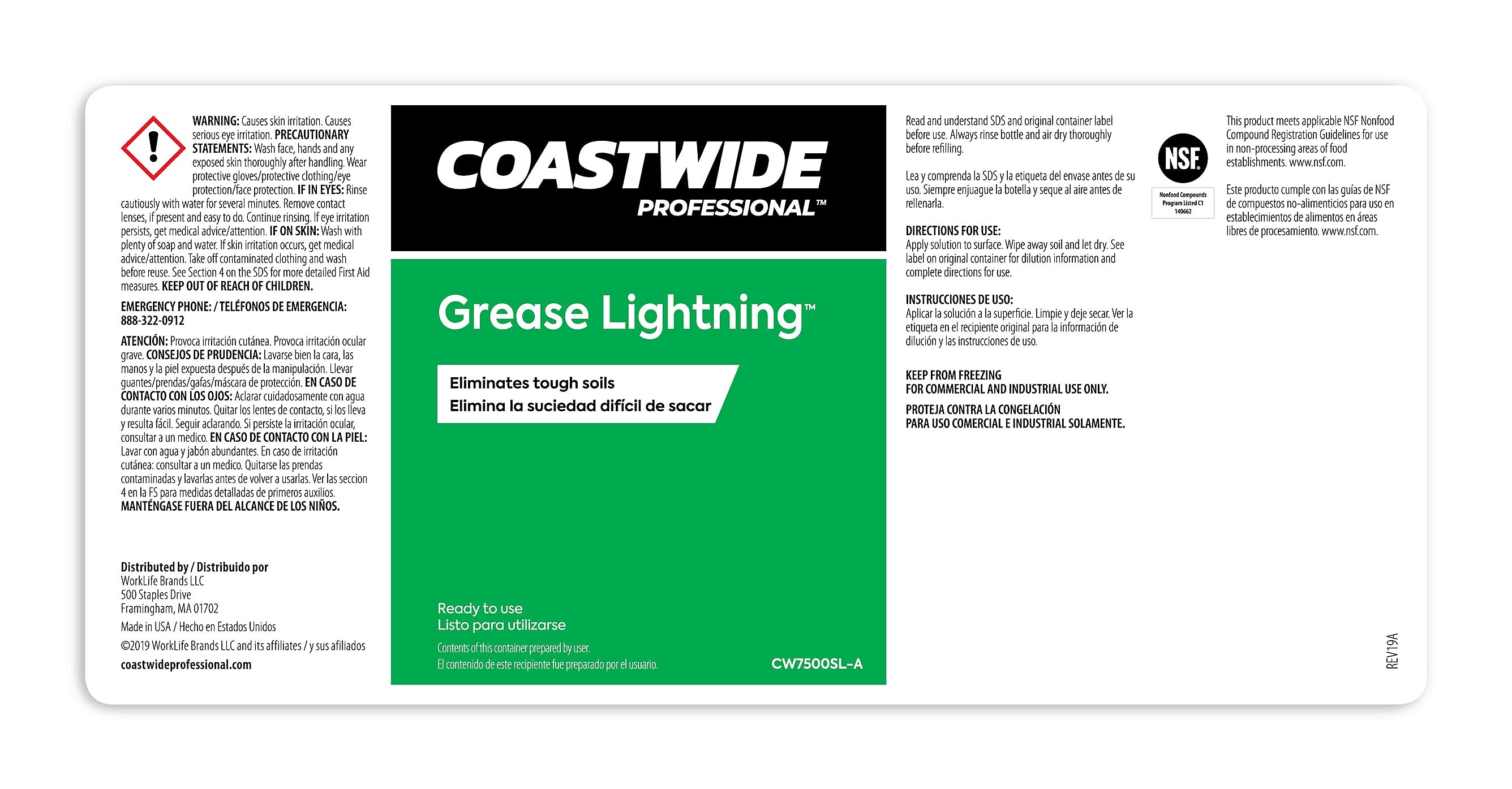 Coastwide Professional™ Secondary Label for Grease Lightning All Purpo ...