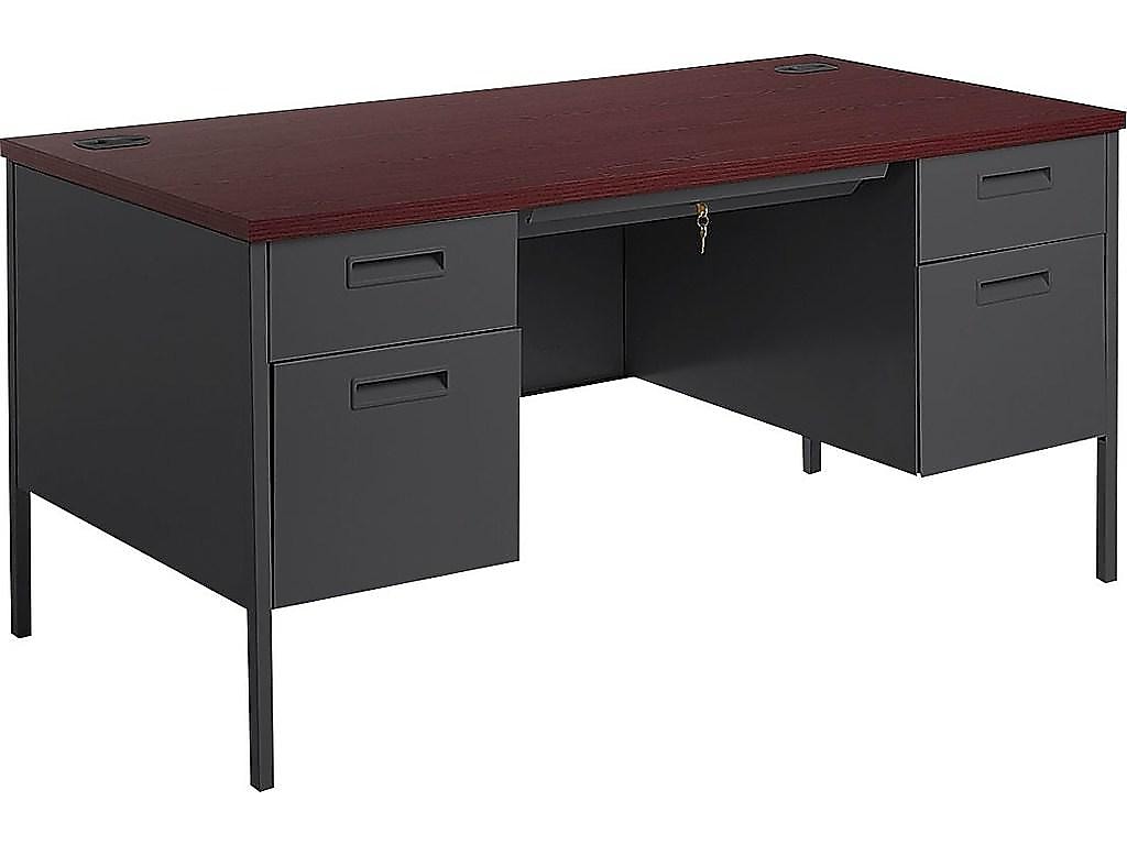 HON Metro Classic 60" Double Pedestal Desk, Mahogany/Charcoal ...