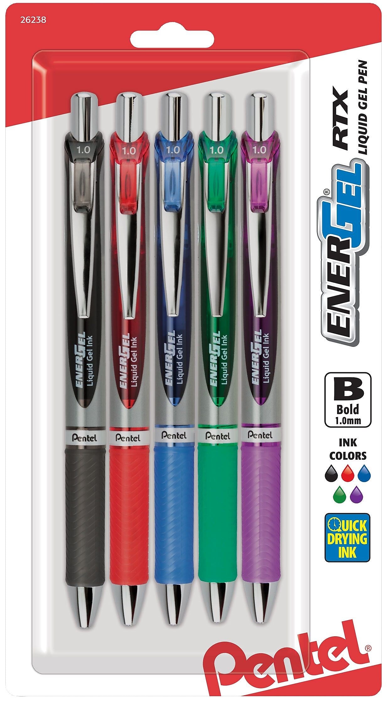 Pentel EnerGel RTX Gel Pens, Bold Point, Assorted Ink, 5/Pack ...