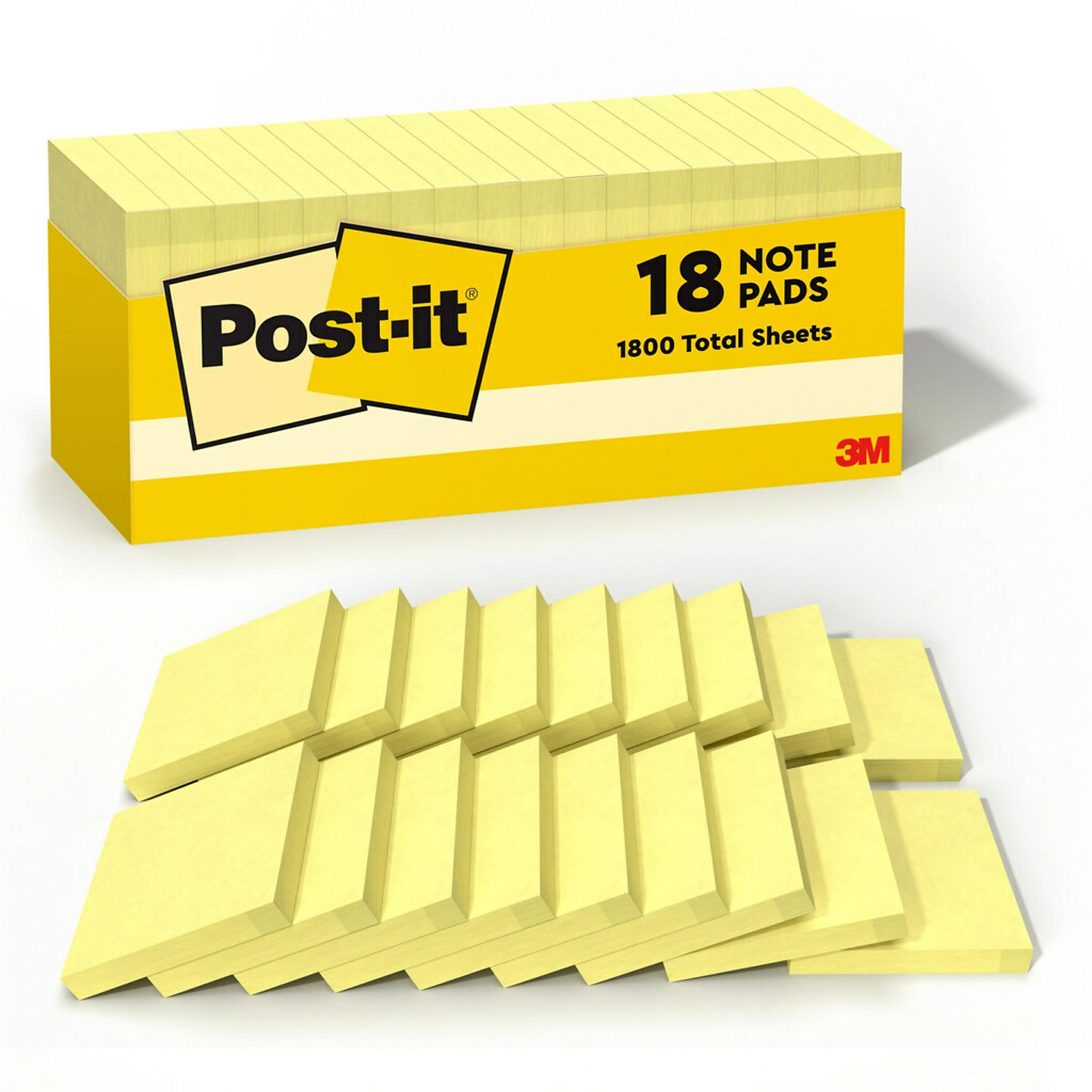 Post-it Notes, 3" x 3", Canary Collection, 90 Sheet/Pad, 18 Pads/Pack ...