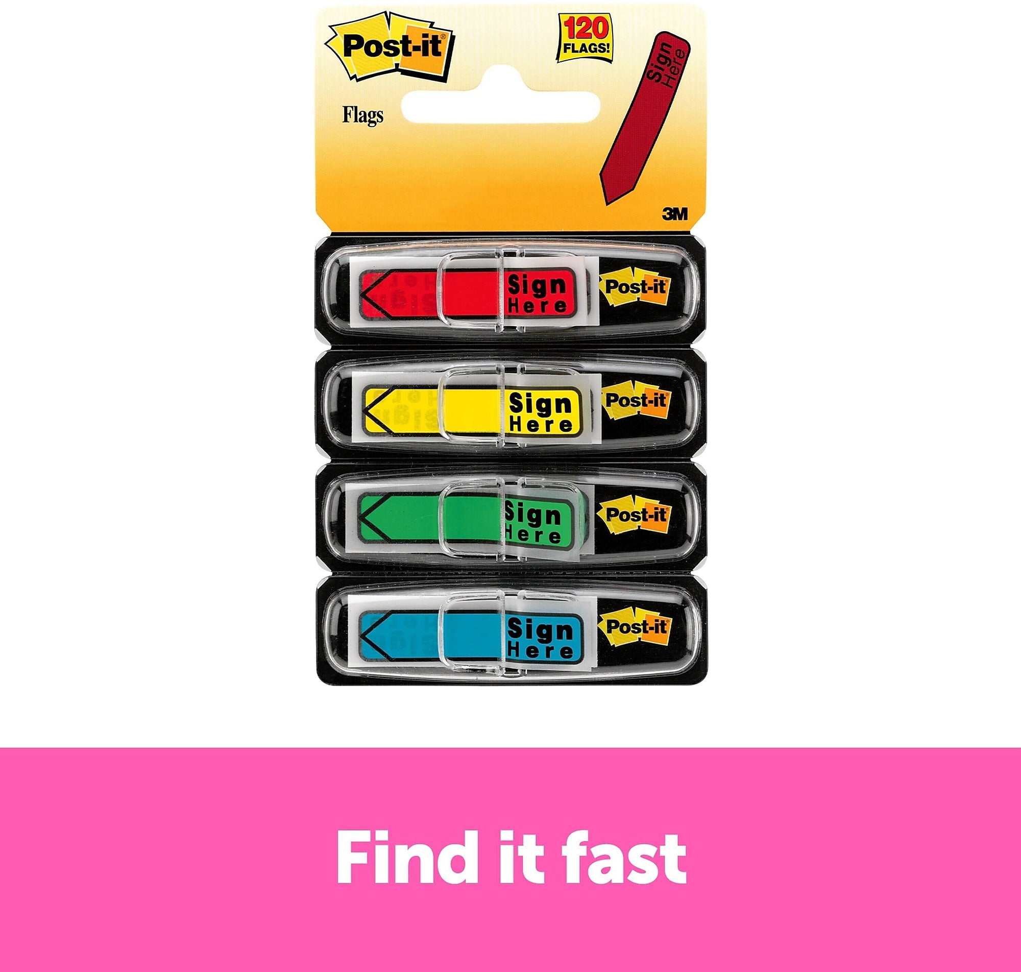Post-it 'Sign Here' Message Flags, .5" Wide, Assorted Colors, 120 Flag ...