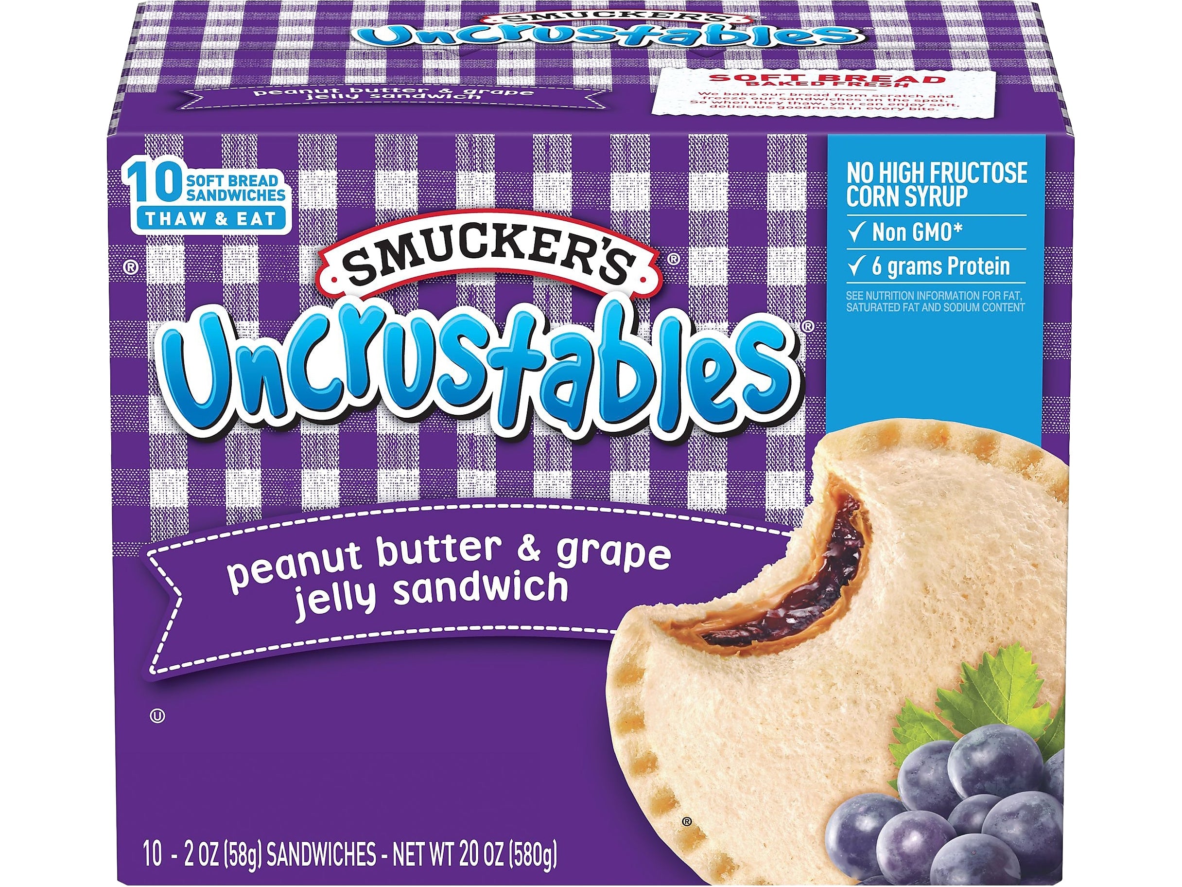 Smuckers Uncrustables Bread Sandwich, 10 Sandwiches/Pack, 2/Pack ...
