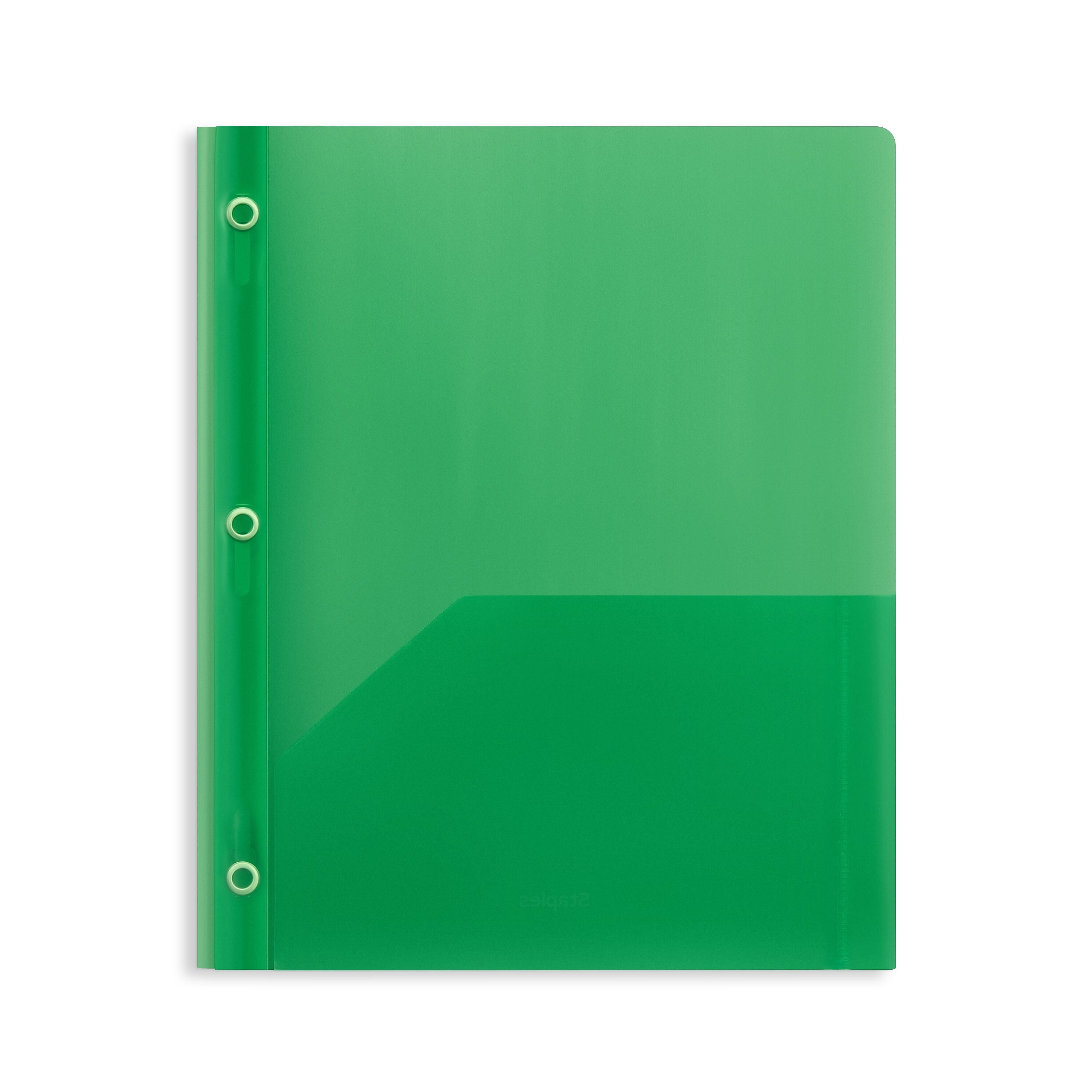 Staples 2-Pocket Plastic Presentation Folder with Fasteners, Green ...