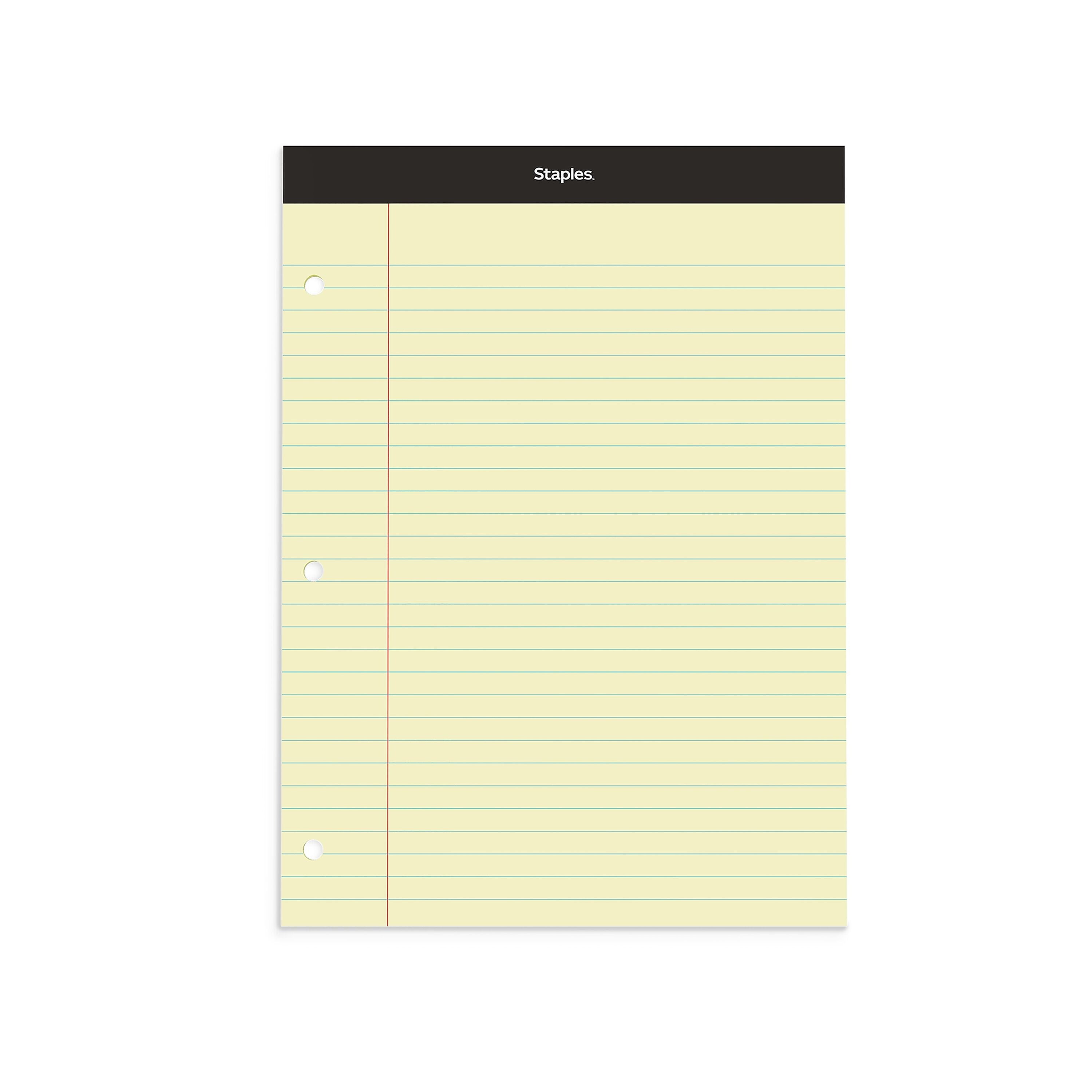 Staples Double-Sheet Notepad, 8.5" x 11.75", Wide Ruled, Canary, 100 S ...