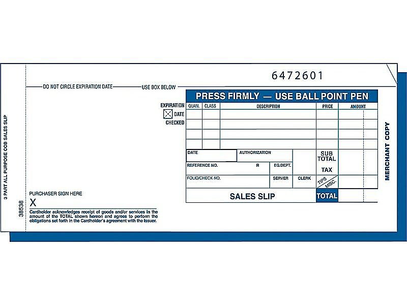 TOPS Credit Card Sales 3-Part Carbonless Receipt, 3.25"L x 7.88"W, 100 ...